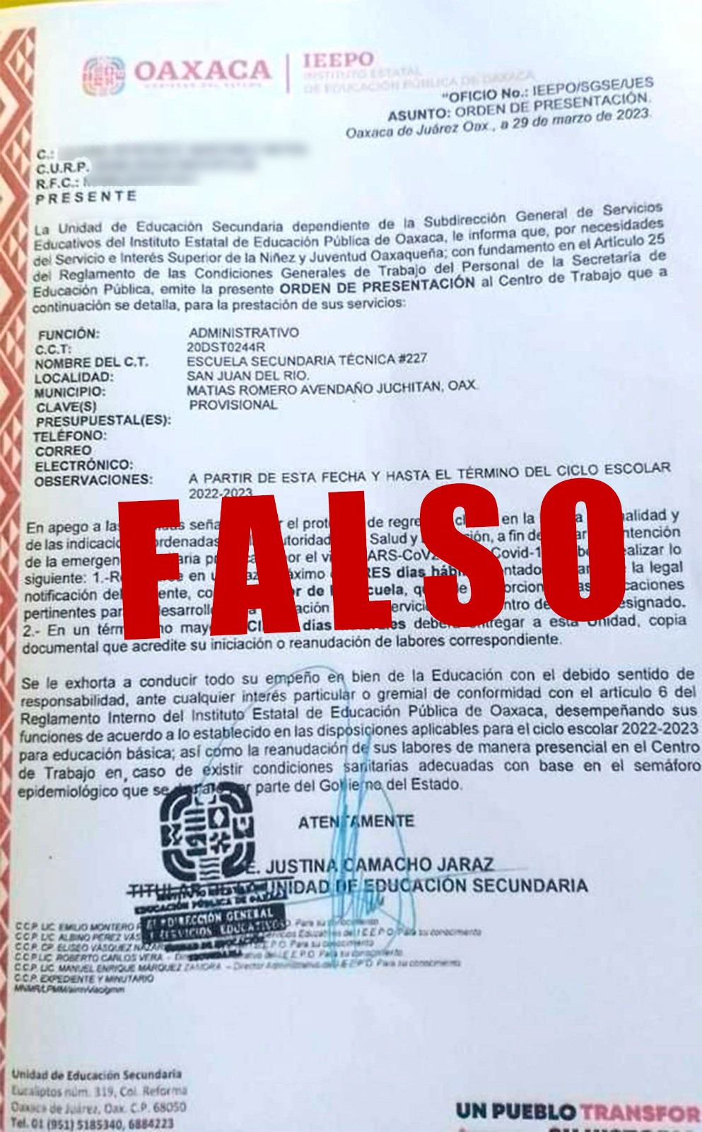 Alerta IEEPO sobre falsificación de órdenes de adscripción de plazas ... Alerta IEEPO sobre falsificación de órdenes de adscripción de plazas ...