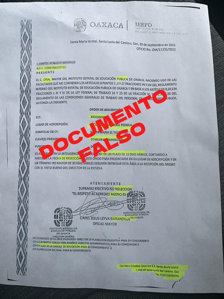 Alerta IEEPO sobre falsificación de órdenes de adscripción de plazas ... Alerta IEEPO sobre falsificación de órdenes de adscripción de plazas ...